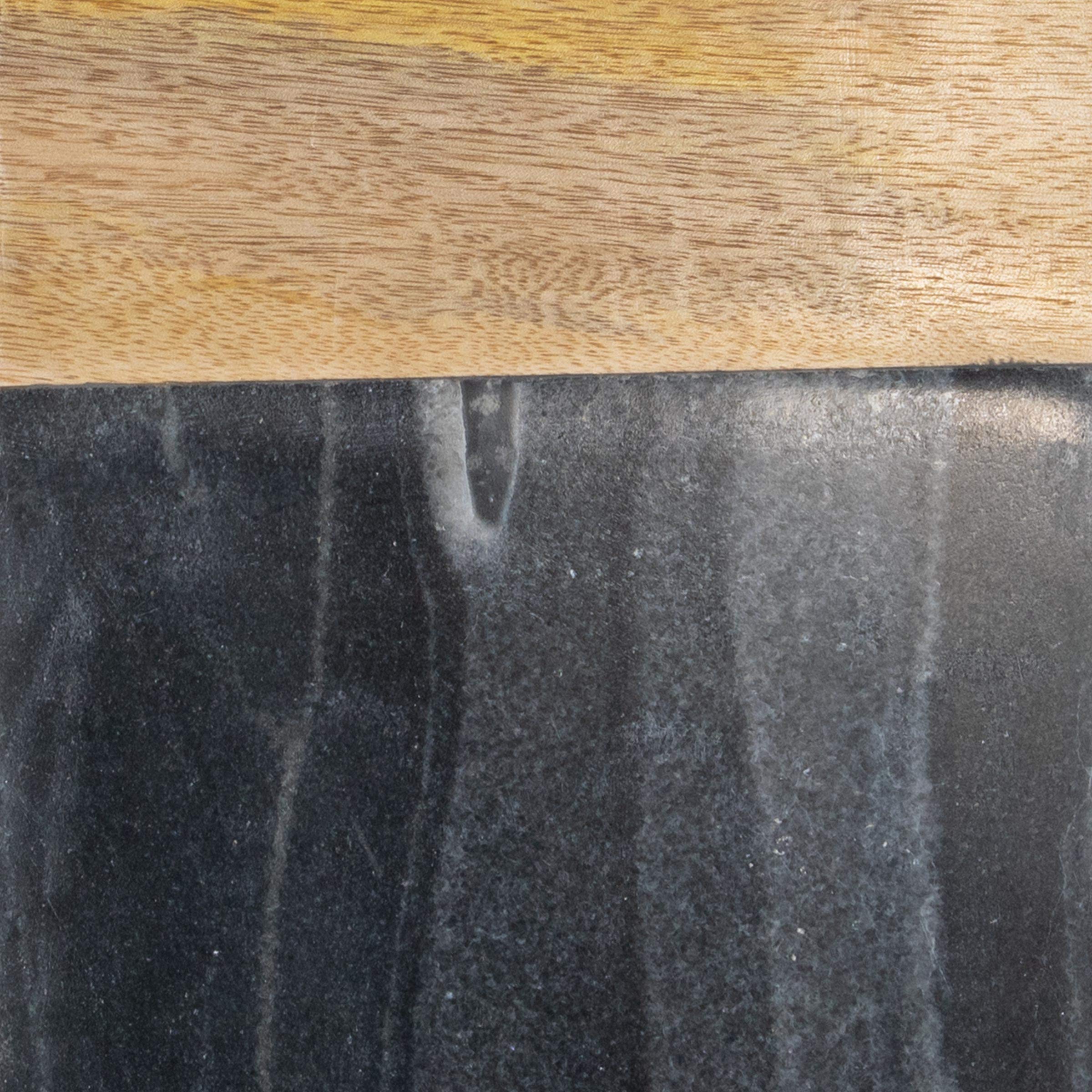 Foreside Home & Garden Small Black Square Marble and Wood Kitchen Serving Cutting Board