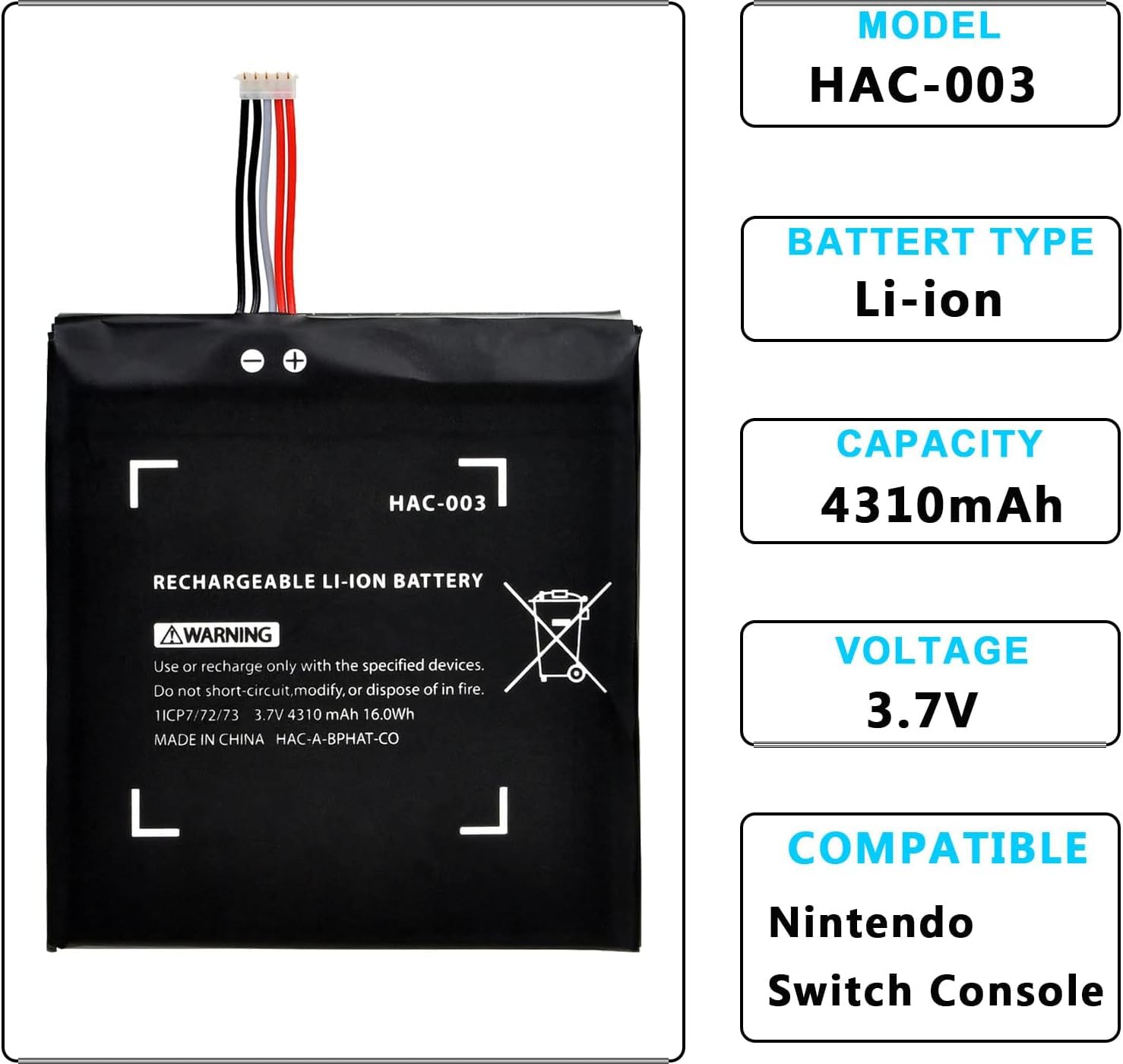 PowerTrust HAC-003 Rechargeable Battery Compatible with Nintendo Switch 2017 Game Console HAC-001 HAC-A-BPHAT-C0 HAC-S-JP/EU-C0 Console Batteries