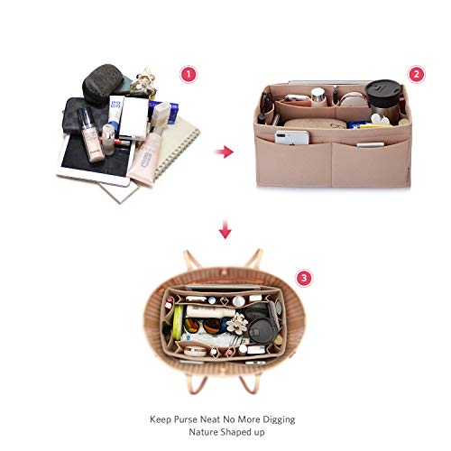ZTUJO Felt Purse Organizer, Multi Pocket Bag in Bag Organizer For Tote & Handbag Shaper, Speedy 30, Speedy 35 and Speedy 40, Large, Beige