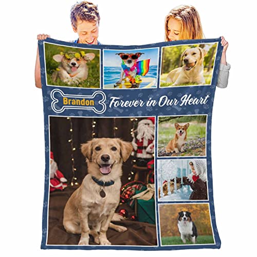 InterestPrint Customized Blankets with Photos Text Personalized Picture Blanket for Dog Gifts for Birthday Family Pet Custom Photo Blanket 7 Collage Throw Blanket for Beding Sofa Travel
