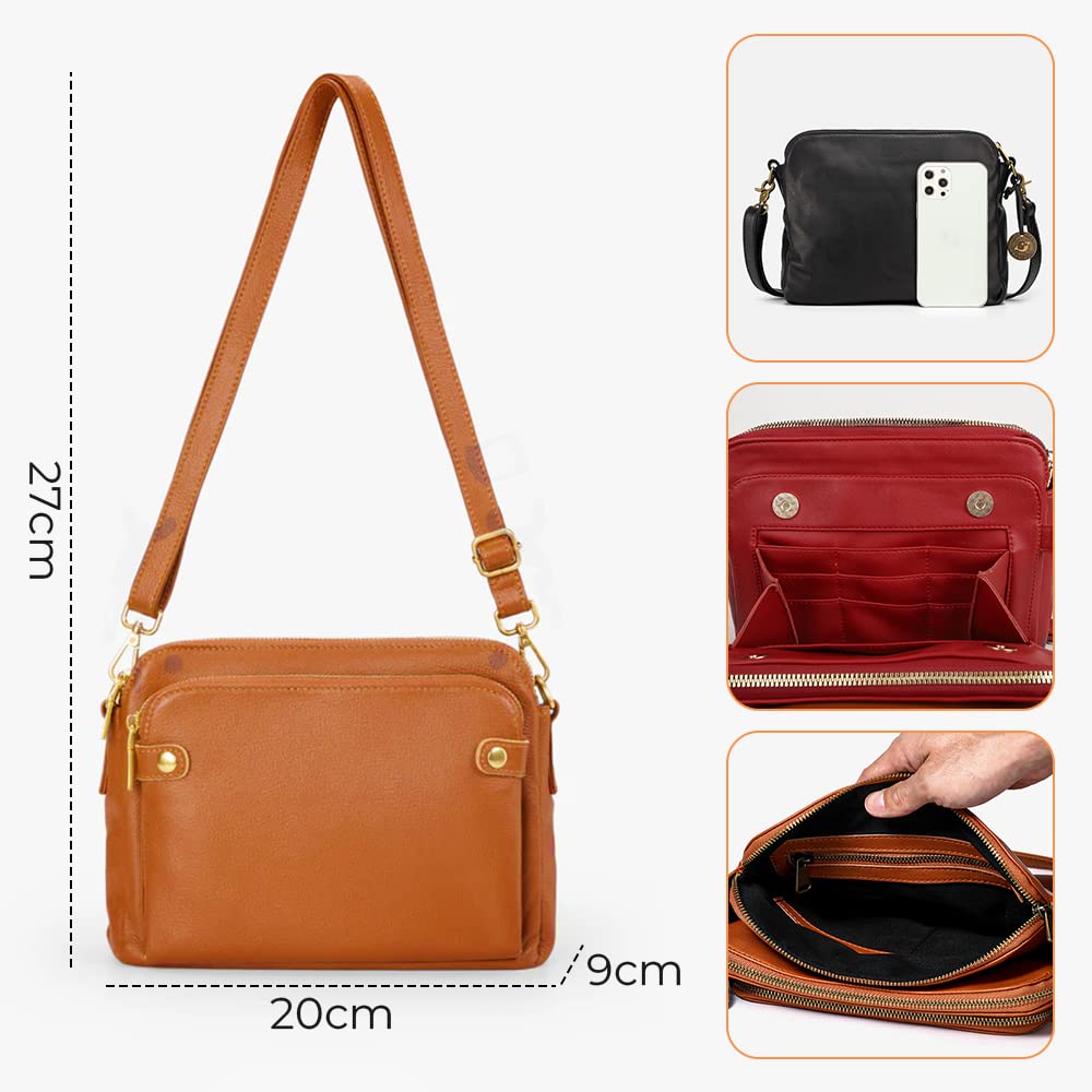 Crossbody Leather Shoulder Bags and Clutches, 2023 New Three-Layer Leather Adjustable Strap Clutch Bags for Women (Blue)
