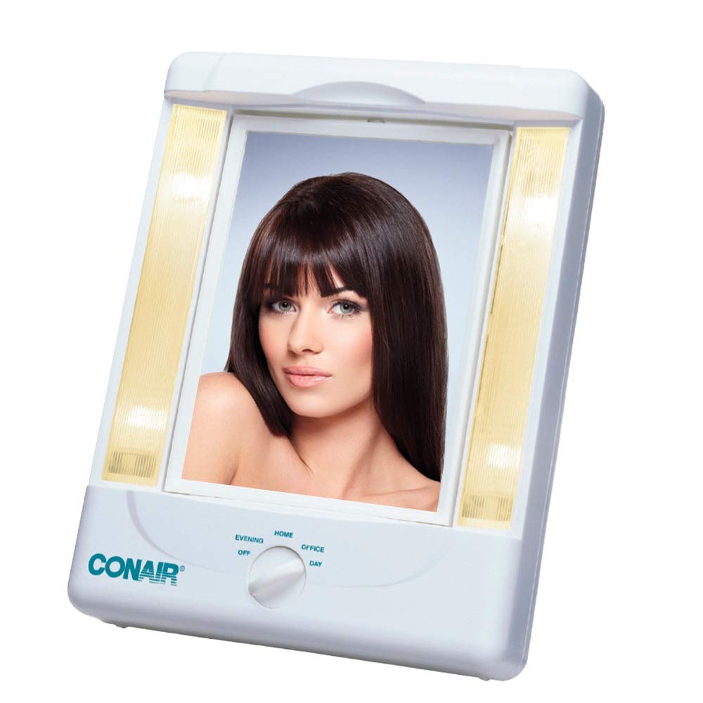 Conair Two-Sided Lighted Makeup Mirror with 4 Light Settings; 1x/5x Magnification; White
