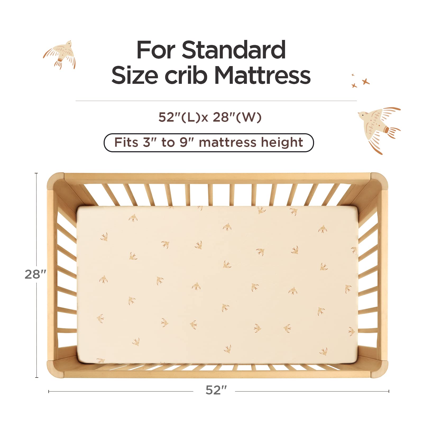 Choc chick 2 Pack Crib Sheets Bassinet Sheet Pack N Play Sheets Fitted, 100% Organic Cotton Ultra Soft, Machine Washable Stretchy Snug Breathable, Stylish Animal Print (Bird, crib 52×28)