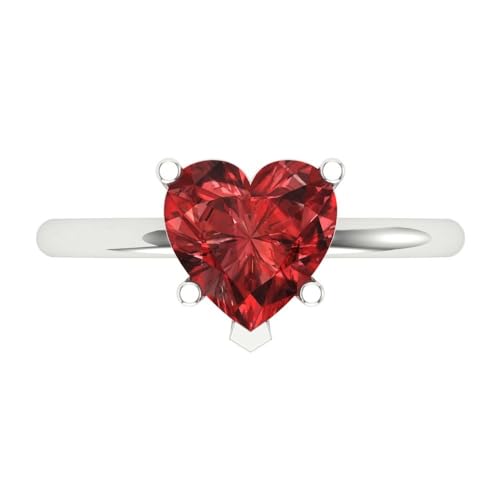 Clara Pucci 2.0 ct Heart Cut Solitaire Natural VVS1 Red Garnet 5-Prong Engagement Bridal Promise Anniversary Ring 18K White Gold Size 11