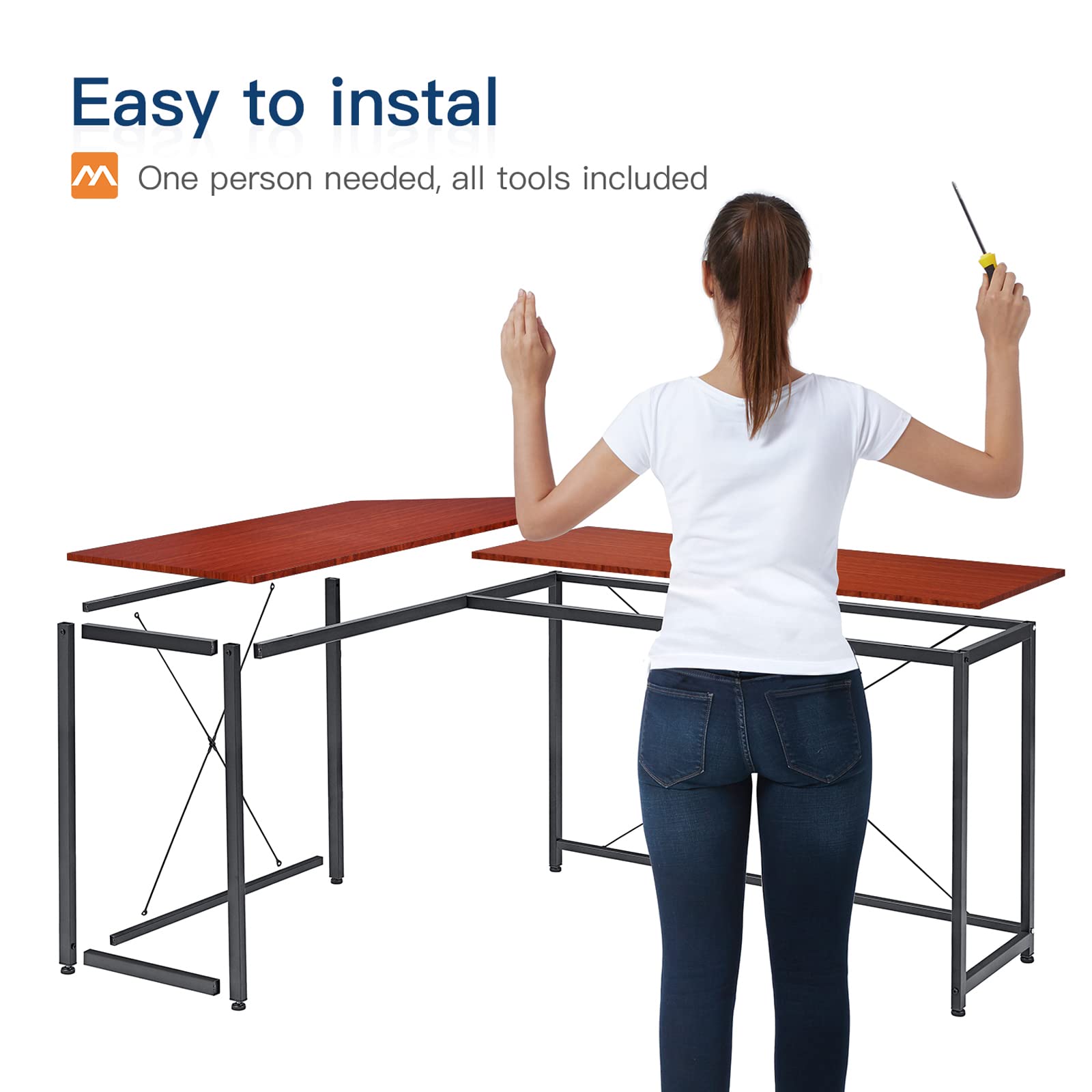 Coleshome 66" L Shaped Gaming Desk, Corner Computer Desk, Sturdy Home Office Computer Table, Writing Desk, Larger Gaming Desk Workstation, Teak