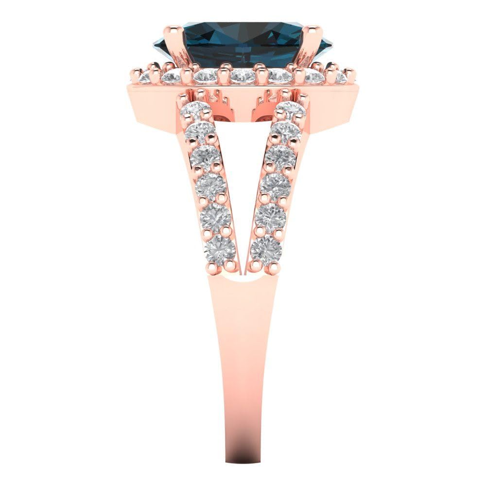 Clara Pucci 2.18ct Oval Cut Solitaire Halo split shank Royal Blue Topaz Designer Wedding Bridal art deco Anniversary Ring 14k Rose Gold