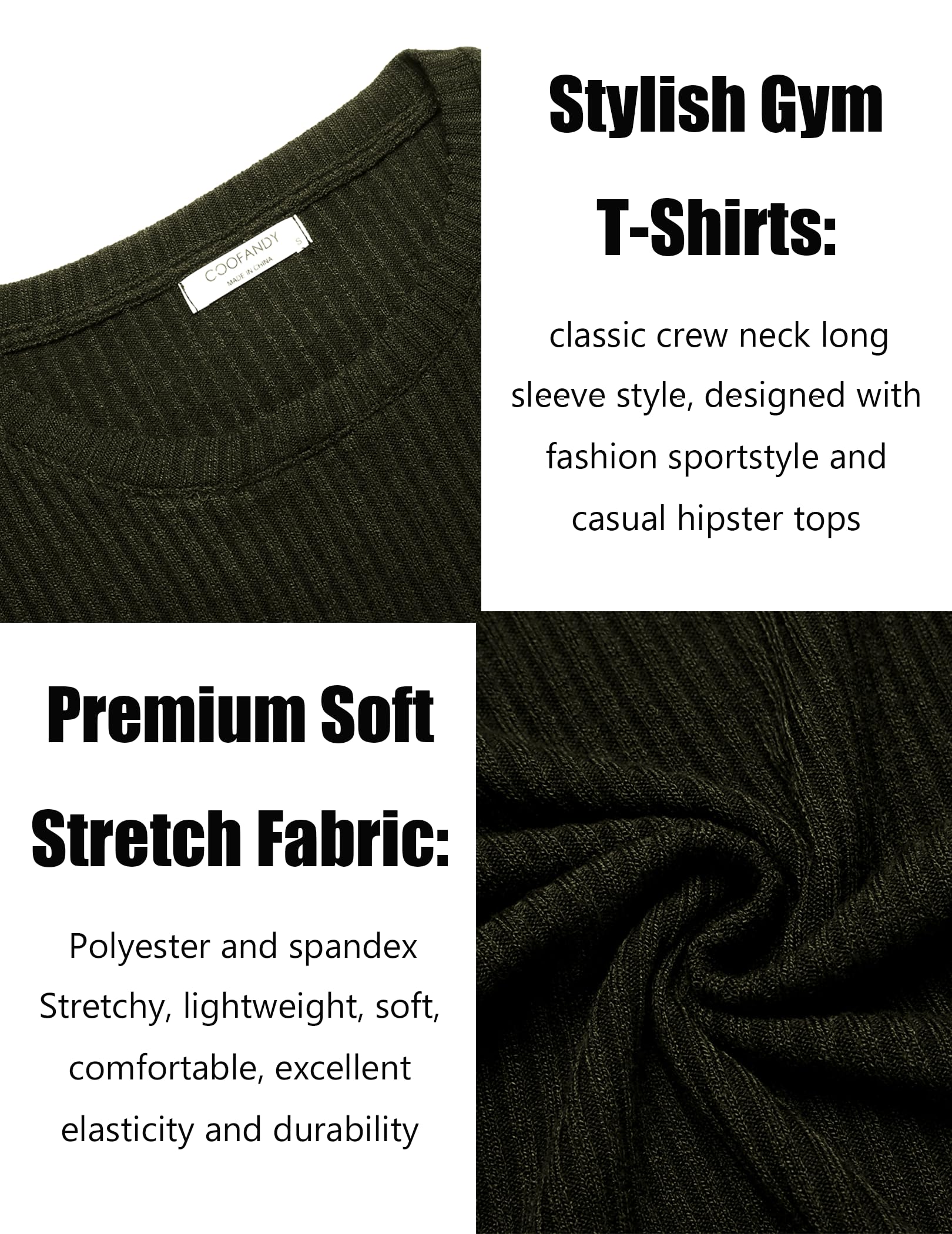 COOFANDY Men's 2 Pack Muscle T-Shirt Stretch Long Sleeve Casual Workout Tee Shirts