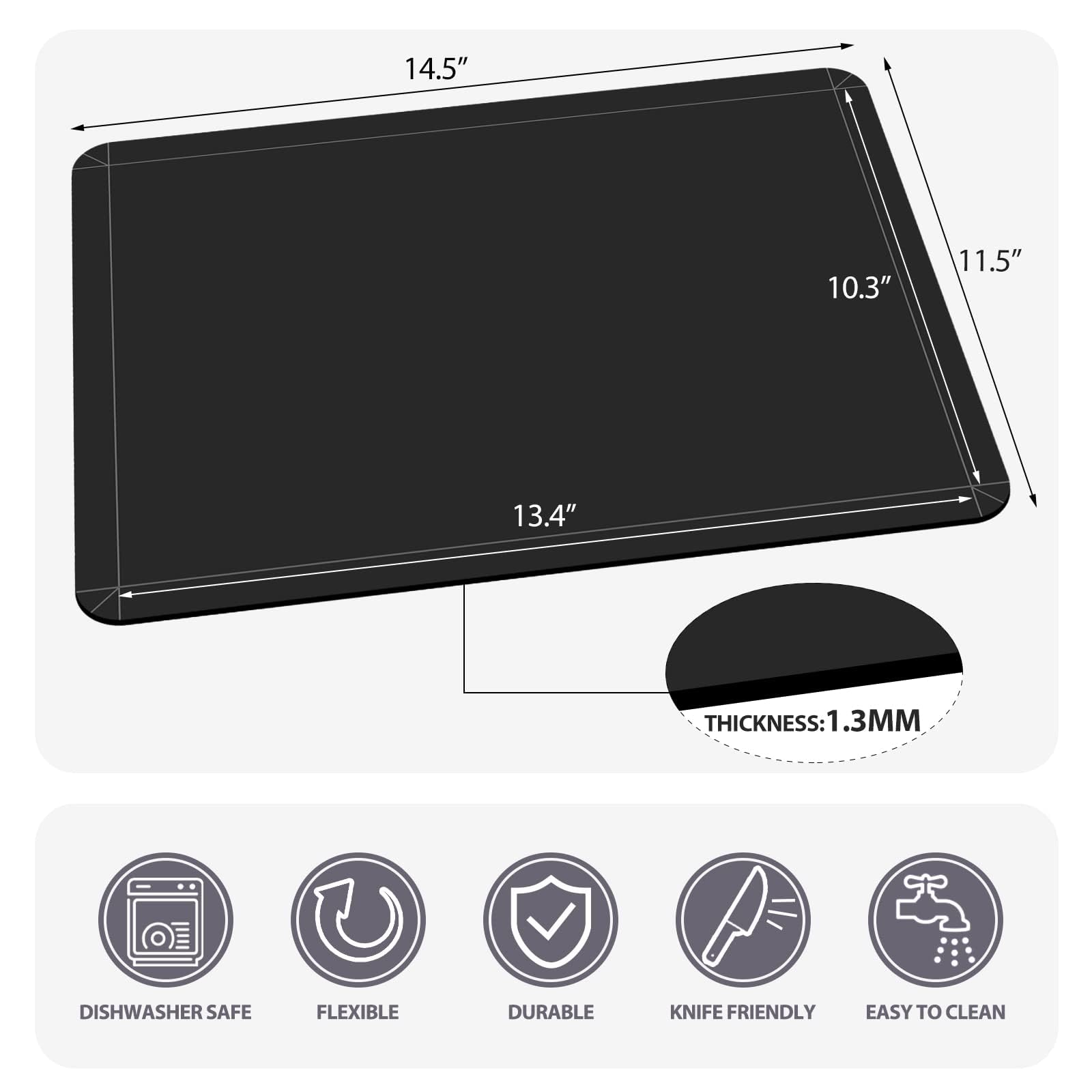 Extra Thick Foldable Cutting Board with Lip, Flexible Plastic Cutting Board Mats for Kitchen, Black Cutting Boards for Meat, Nonslip Cutting Mats, BPA Free, Dishwasher Safe, Set of 3