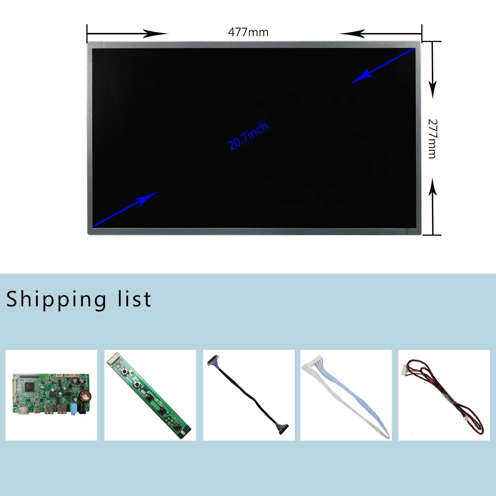 FanyiTek 20.7" MT207FHM-N20 1920x1080 FHD TFT LCD Screen and Type C HD-MI USB LVDs Controller Board,for DIY Computer Monitor