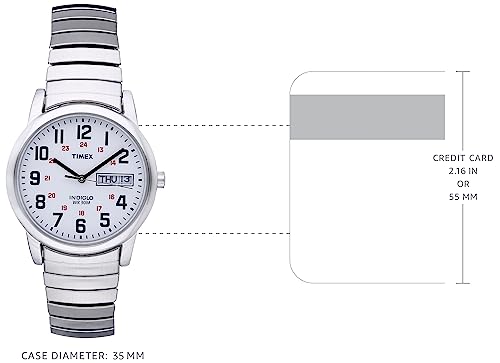Timex Easy Reader 35mm Day-Date Watch – Silver-Tone Case White Dial with Silver-Tone Expansion Band