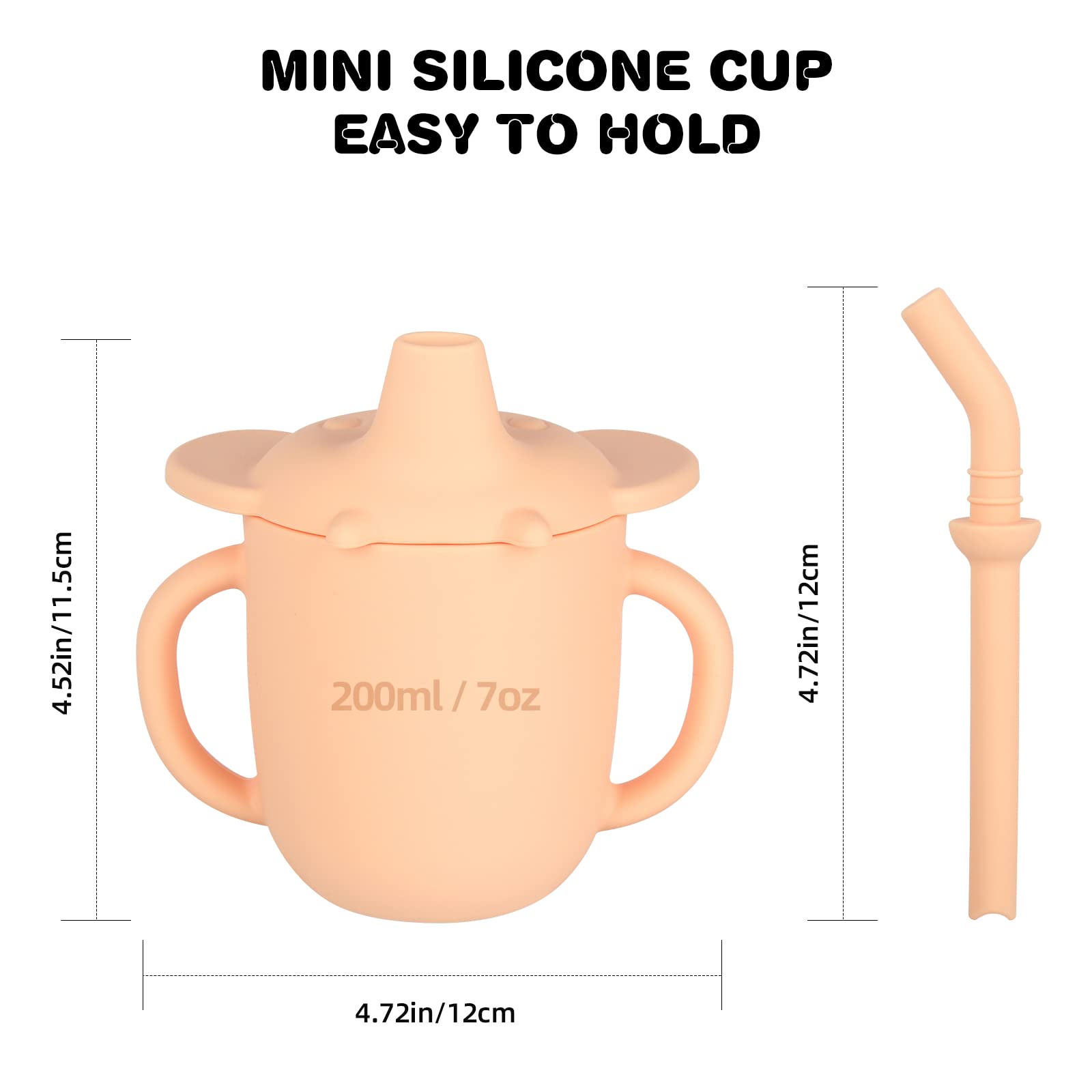 Fu Store Toddler Cup Elephant Silicone Training Cup Sippy Cup 3-in-1 with Straw Lid Trainer Cup with Handle for Babies Toddlers and Infant (Pink)