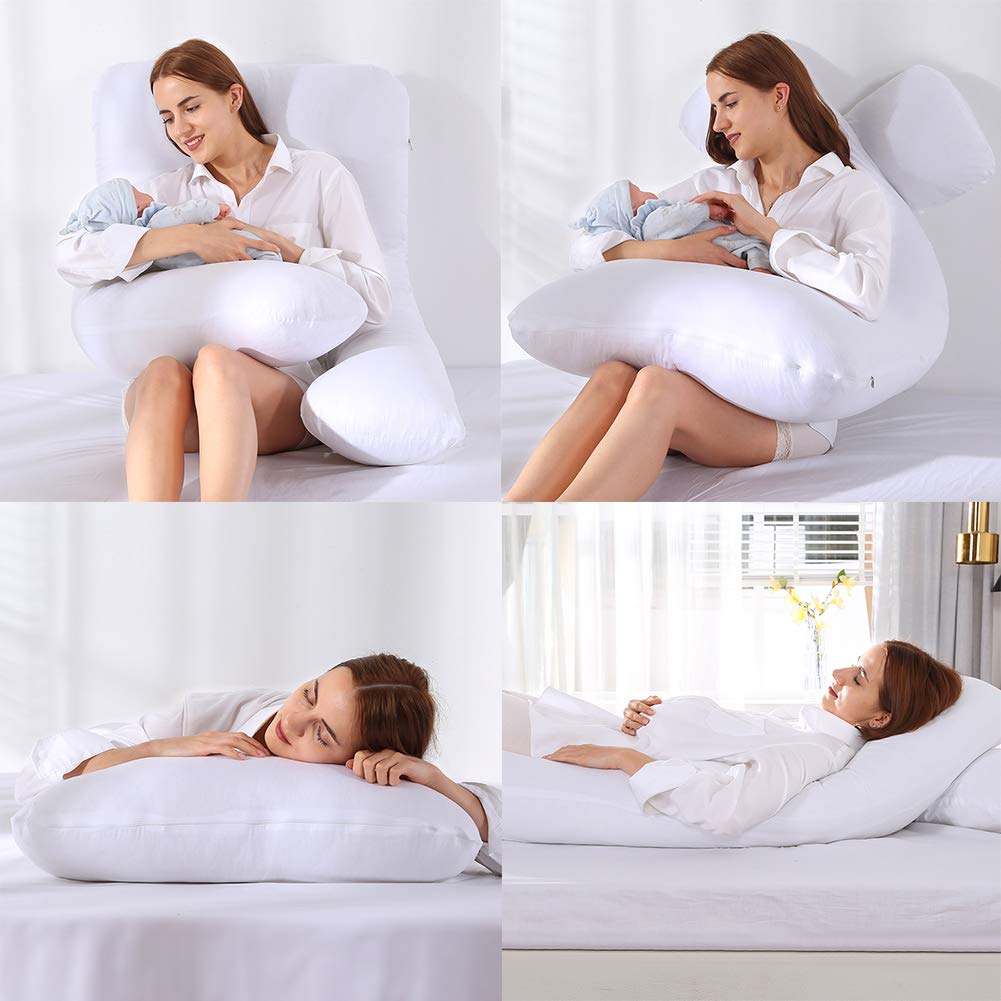 COMHO Full Body Pregnancy Pillow, U Shaped Maternity Pillow with Two Removable Velvet Cover, Support Back/Neck/Head