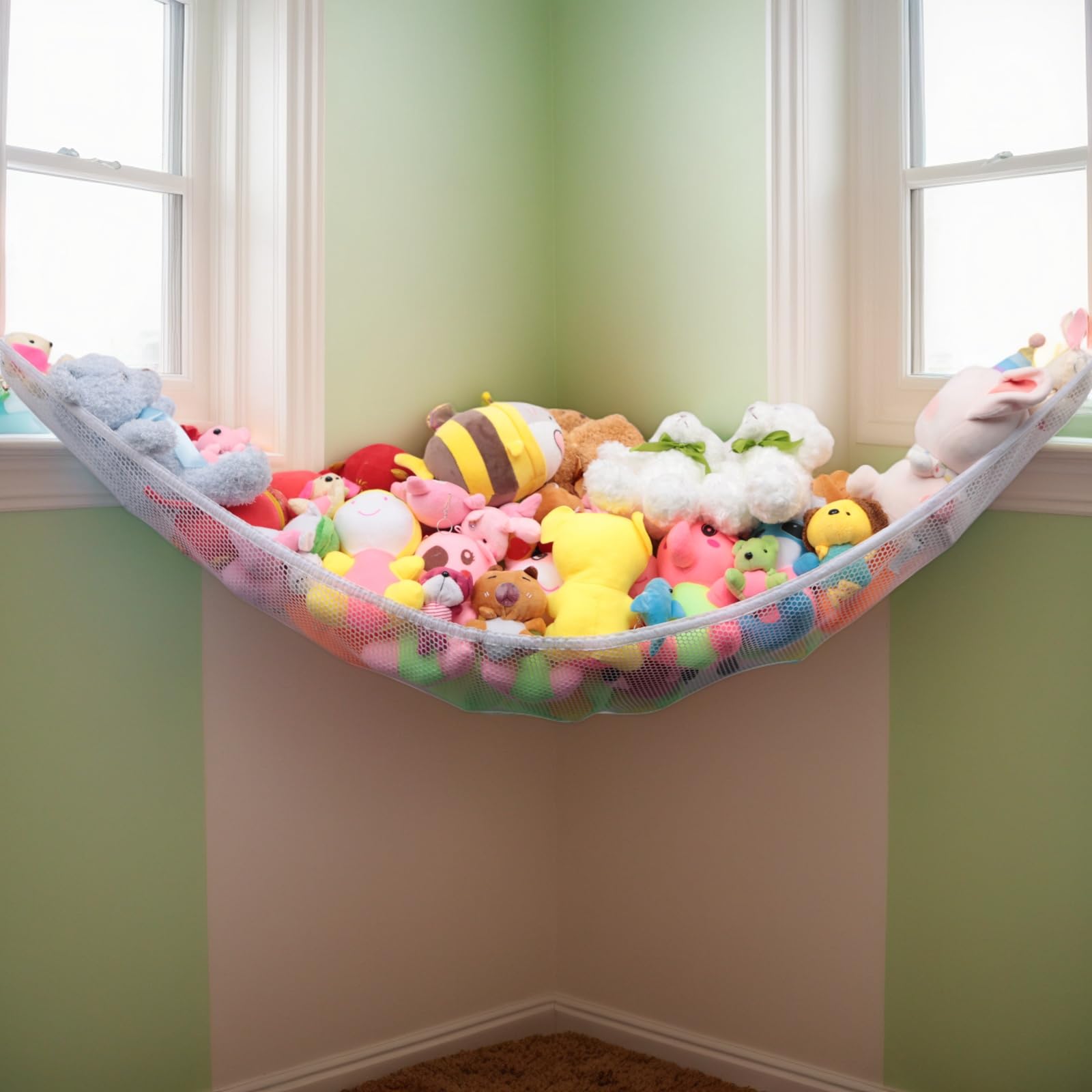 Huijukon Stuffed Animal Storage Hammock - Extra Large Toy Hammock for Stuffed Animals - Teddy Net Hammock Toy Net Organizer Holder for Stuffies Plushies - Kids Room Decor Nursery Storage (White)