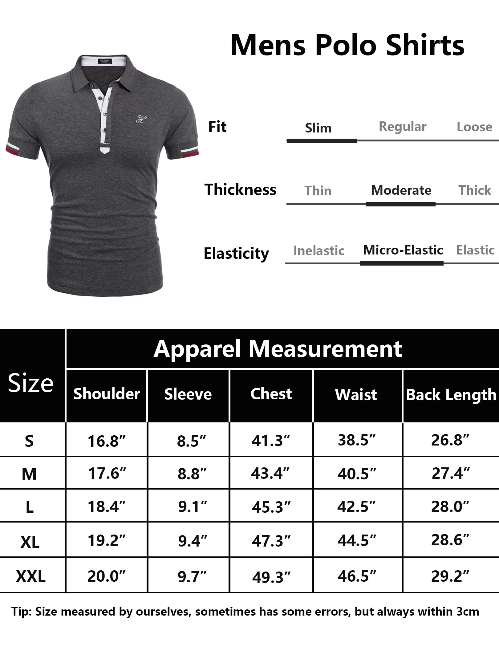 COOFANDY Men's Short Sleeve Golf Polo Shirts Slim Fit Casual Polo T-Shirts Basic Designed Cotton Shirt (Dark Grey XXL)