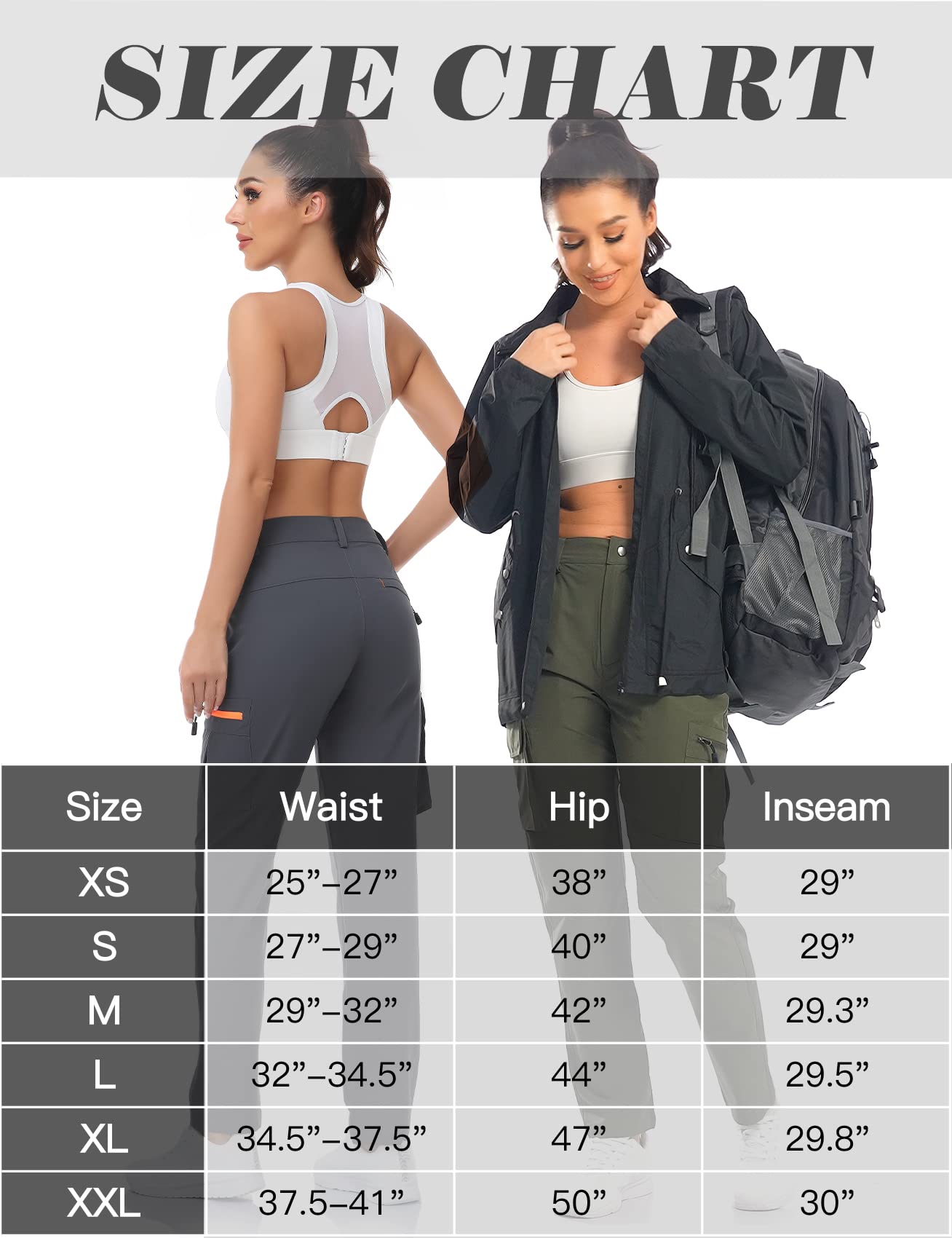 Davena Women's Cargo Hiking Pants with 5 Pockets Quick Dry Water Resistant Outdoor Athletic Pants for Traveling Camping Workout, Gray, XS
