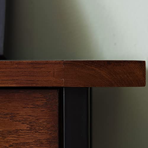 Leick Home 11262 Ironcraft Mantel Height Rustic Bookcase with Drawer Storage, 12" D x 30" W x 50" H, Mission oak/matte black