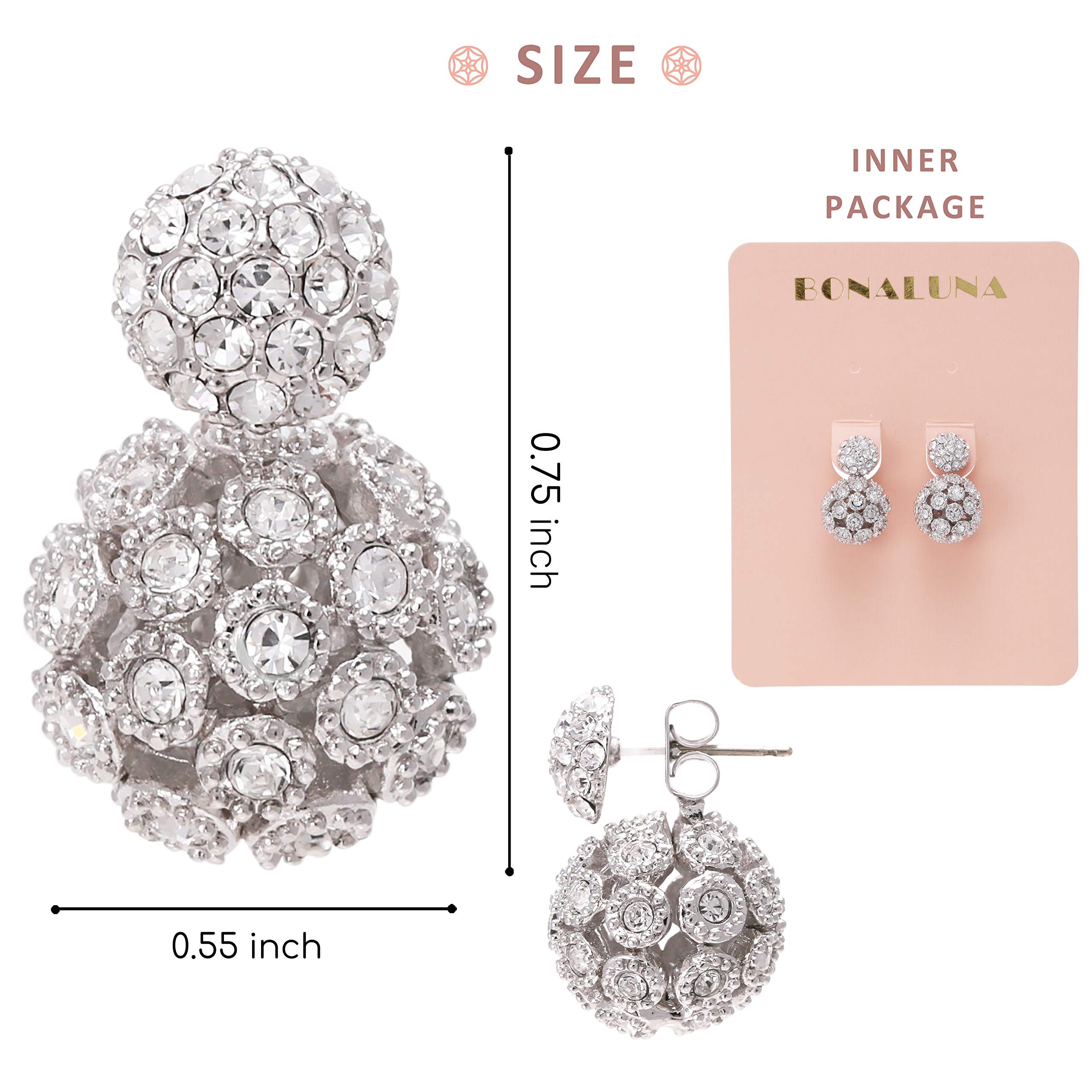Circle Stud Front and Hollow Design Ball Back, Double Side Crystal Earrings