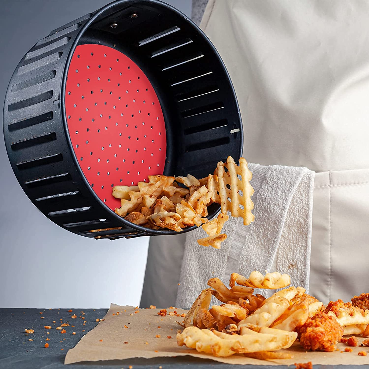 Goneby Reusable Silicone Air Fryer Liners 2 Pack with Air Fryer Magnetic Cheat Sheet, Easy Clean Air Fryer Accessories, Non Stick, AirFryer Accessory Parchment Paper Replacement, 9 Inch