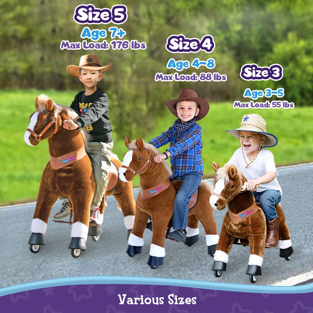 PonyCycle Riding Horse Toy with Brake, Sound Mechanical Pony Classic Model U Brown Giddy up Pony Plush Walking Animal Size 3 for Age 3-5 Years - Ux324