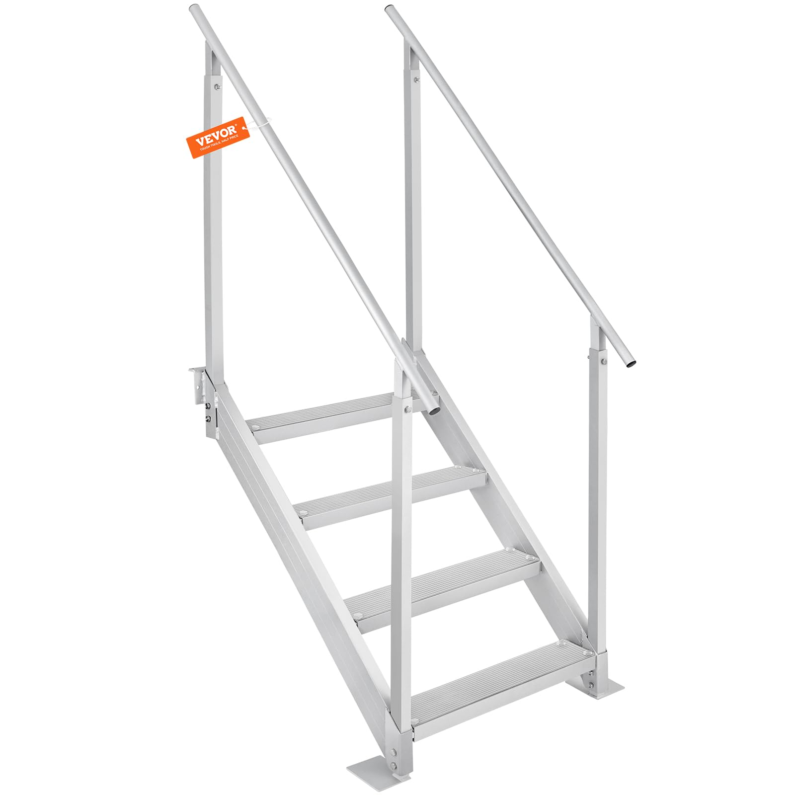 VEVOR Dock Ladder with Rubber Mat, Dock Steps 30"-39" Adjustable Height, Dock Stairs Aluminum 4 Step, Each Step 22" x 4", 500Lbs Load, for Lake, Marine Boarding, Pool