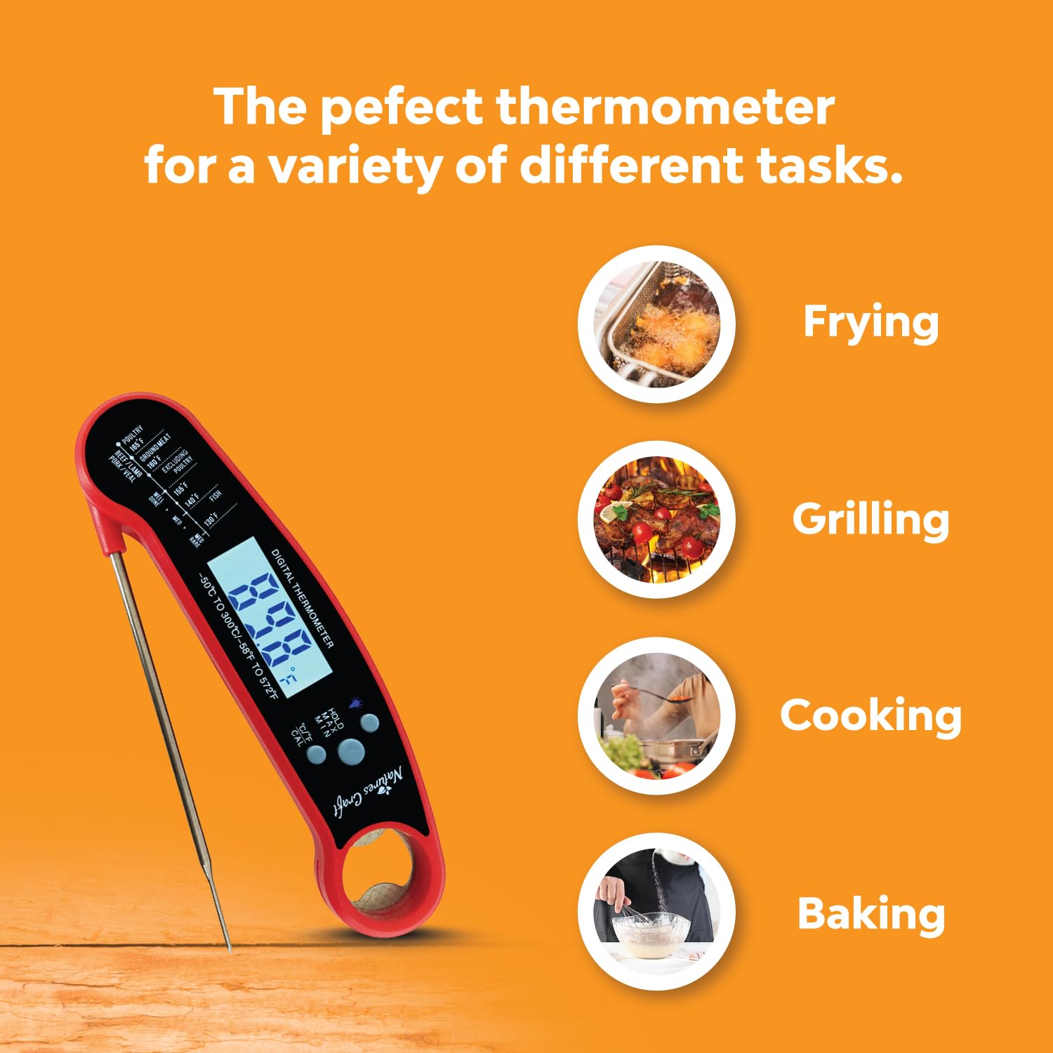 Digital Meat Thermometer Instant Read - Ultra-Fast Wireless Thermometer for BBQ Accessories and Kitchen Gadgets with Waterproof Food Temperature Thermometer - Instant Thermometer Meat Probe BBQ Tools