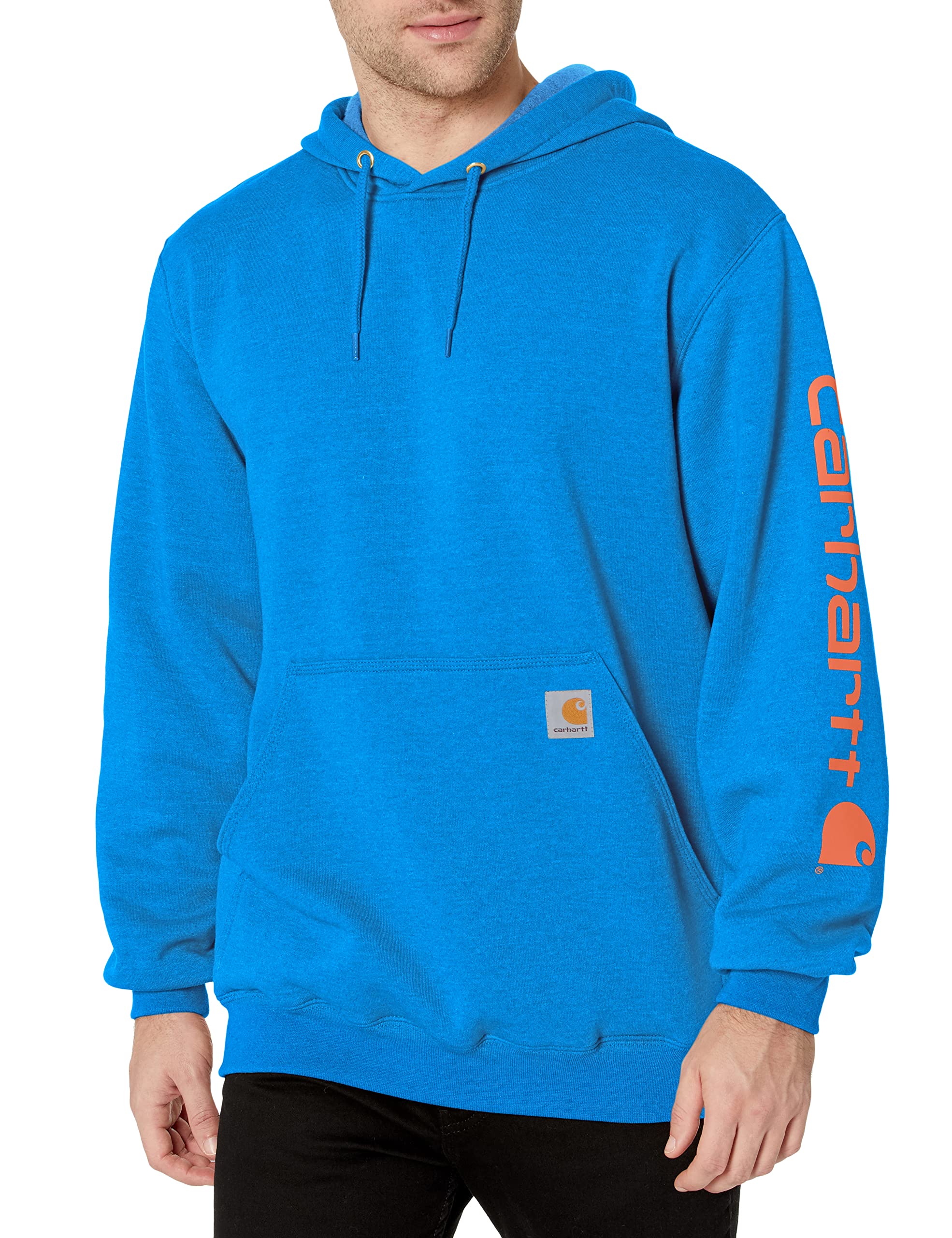 Carhartt Men's Loose Fit Midweight Logo Sleeve Graphic Sweatshirt, Marine Blue Heather, XX-Large Tall