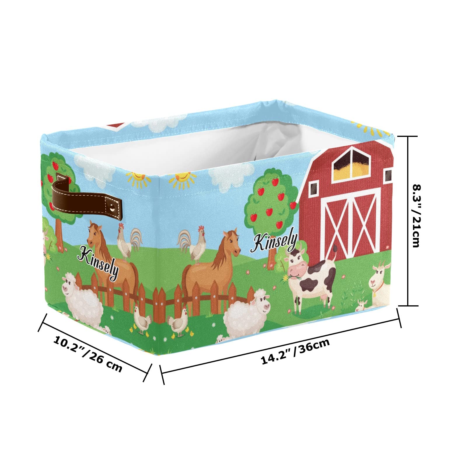 Farm Animals Barn House Custom Storage Basket,Personalized Storage Bins Cubes Organizer with Handle for Bedroom Wardrobe,Nursery,Basket 1 Pack