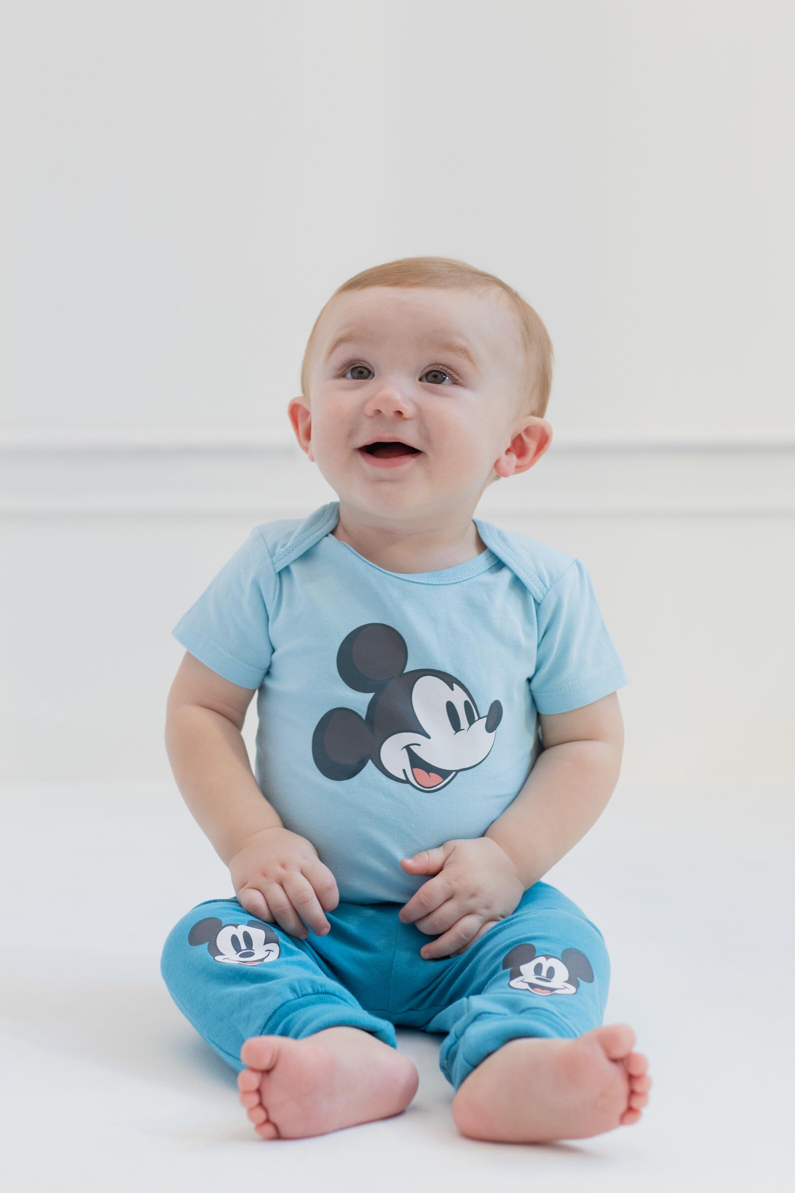 Disney Pluto Mickey Mouse Newborn Baby Boys Snap Bodysuits and Pants Blue/Yellow/Gray 6-9 Months