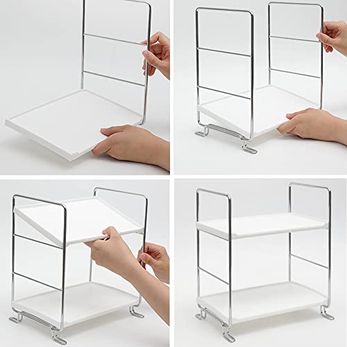 KINGBERWI 2 Tier Bathroom Organizer Countertop, Vanity Counter Skincare Makeup Organizer Holder, Bathroom sink Countertop Storage Shelf, Silver