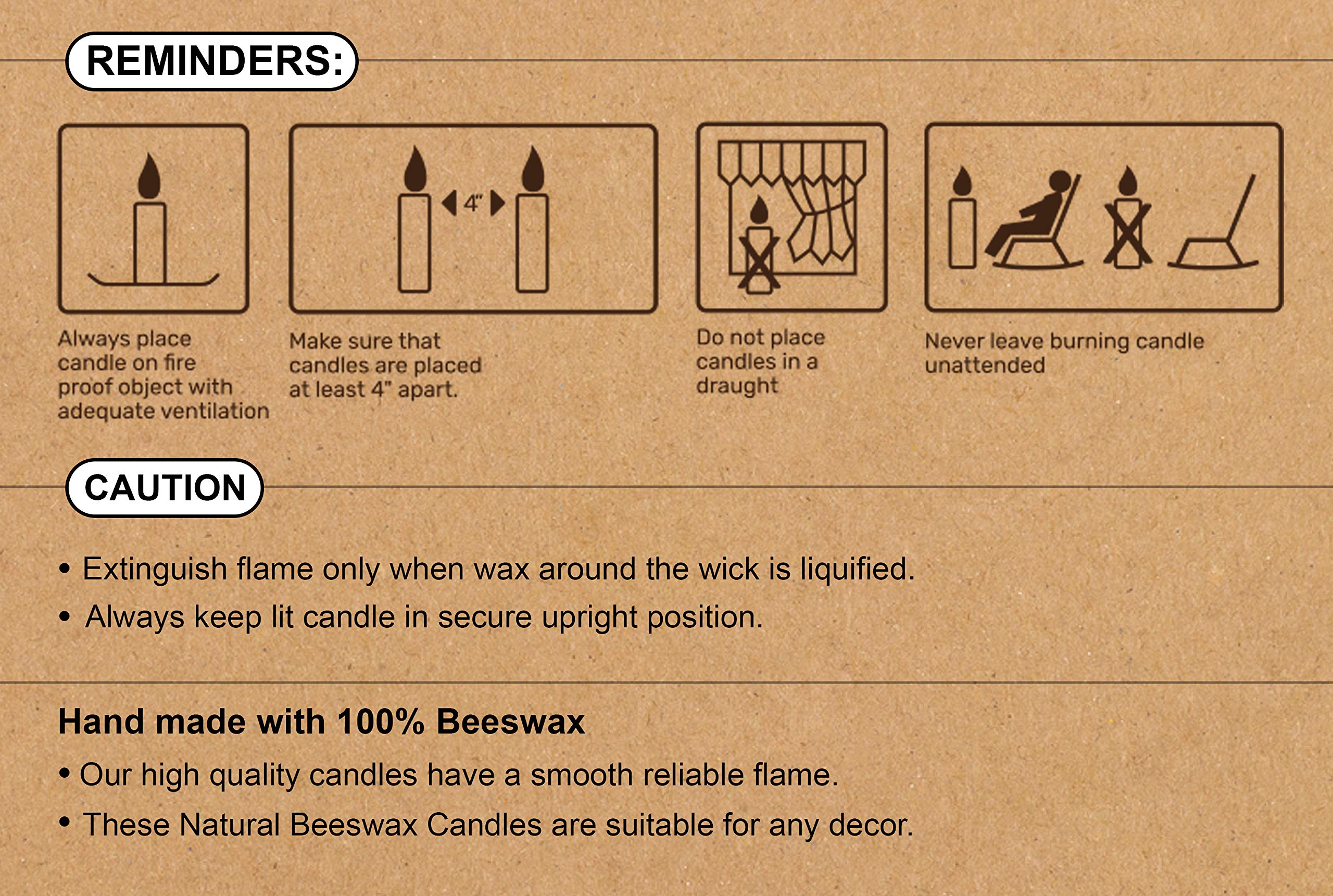 Hyoola 6" Beeswax Taper Candles - 6 Hour Burn Time - White Beeswax Candles - 4 Pack