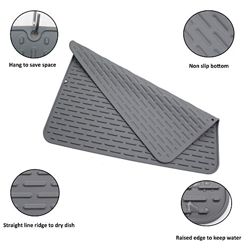 Tongjude Silicone Dish Drying Mat - Small 15" x 10" - Flexible Rubber Dish Draining Mat, Heat Resistant Silicone Trivet, Counter Top Mat, Sink Mat
