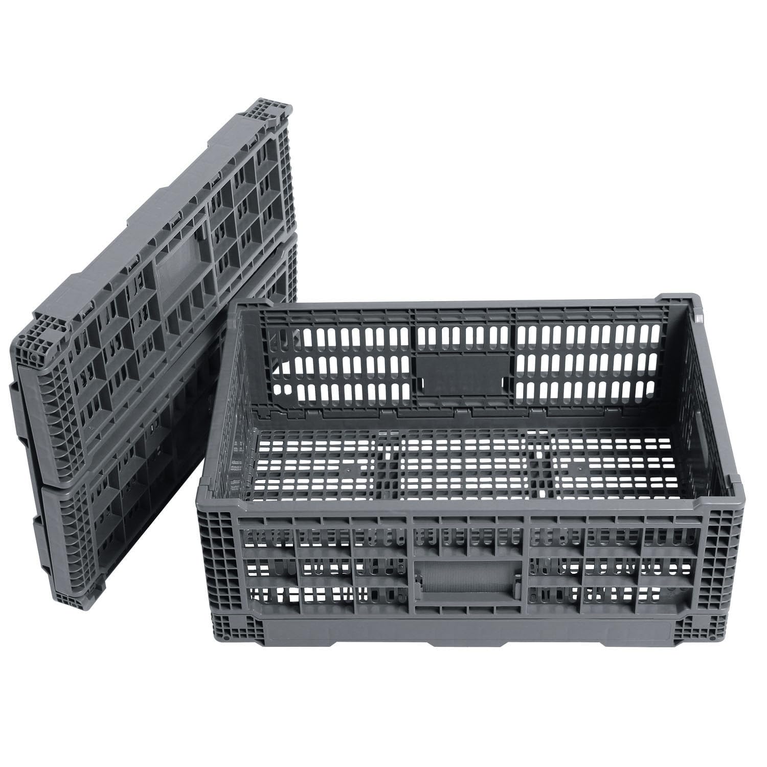 Collapsible Storage Bin Containe,52 Liter Transferheavy duty plastic storage box,milk crates heavy duty Transit storage of various items gray (1)