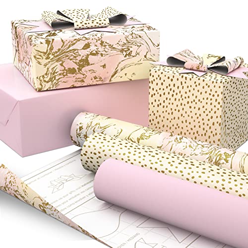 Hallmark Pastel Wrapping Paper Bundle with Cutlines on Reverse (6 Rolls: 130 Square Feet Total) Pink, Gold, Blue for Birthdays, Weddings, Bridal Showers, Baby Showers and More