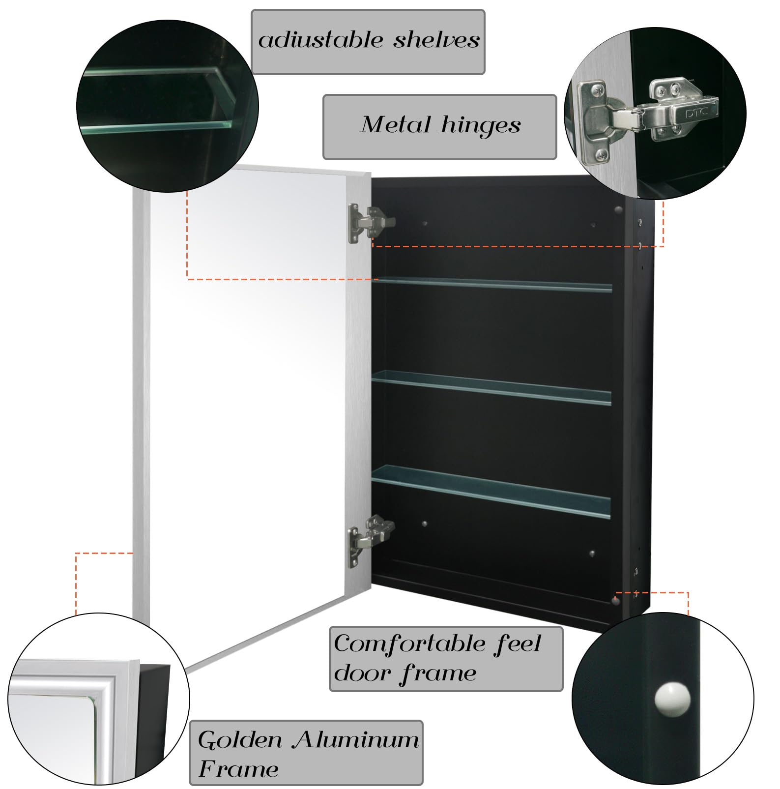 FOMAYKO Bathroom Medicine Cabinet with Mirror, Recess or Surface Mount Bathroom Vanity Mirror Cabinet,Single Door Cabinet Famerhouse Bathroom Mirror with Storage Cabinet (Brush Silver, 16"x26")