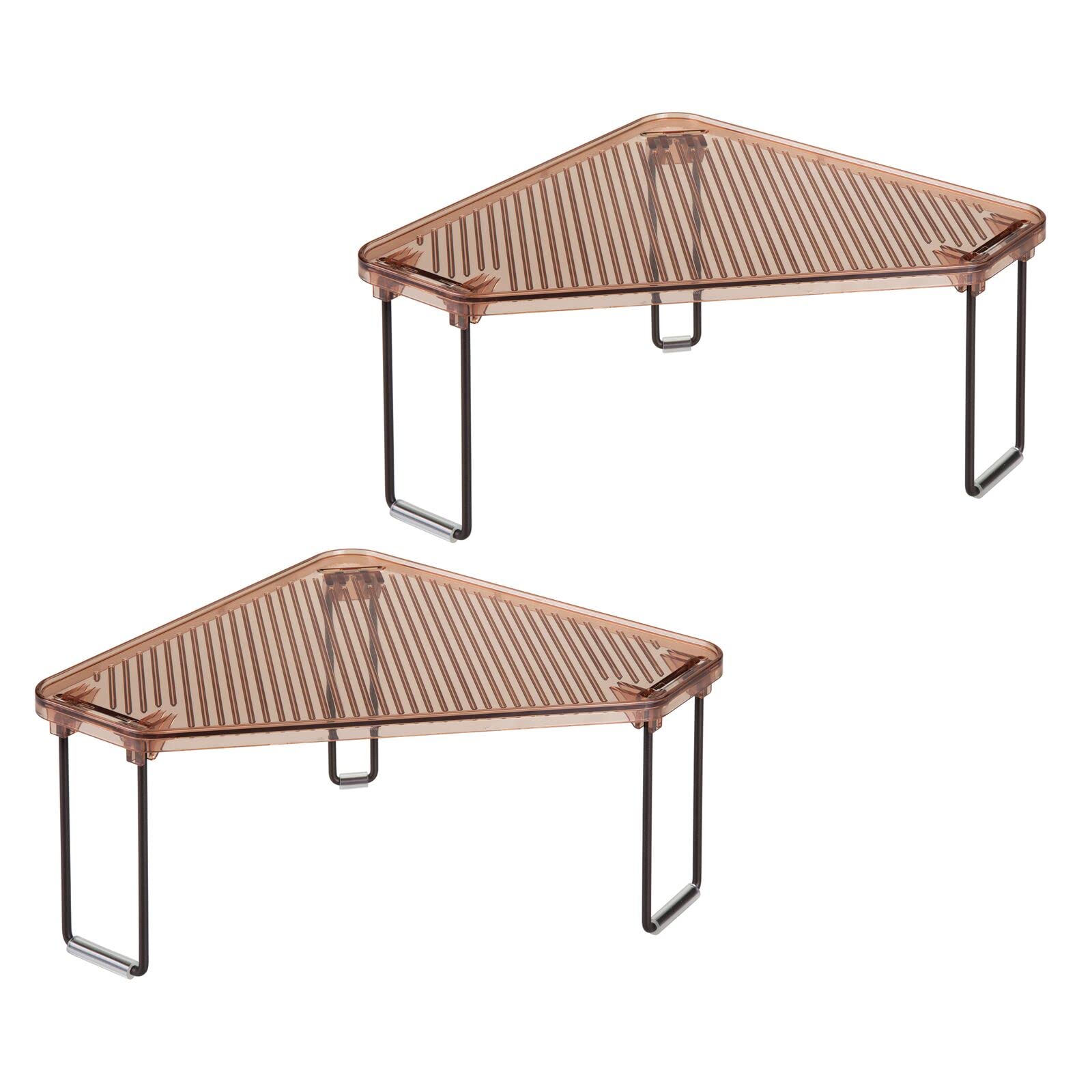 mDesign Plastic/Steel Corner Stackable Rack, Storage Organizer Shelf for Bathroom, Vanity, Countertop, Sink, Cabinet, Holds Makeup, Shower Accessories, Ligne Collection - 2 Pack - Bronze/Amber