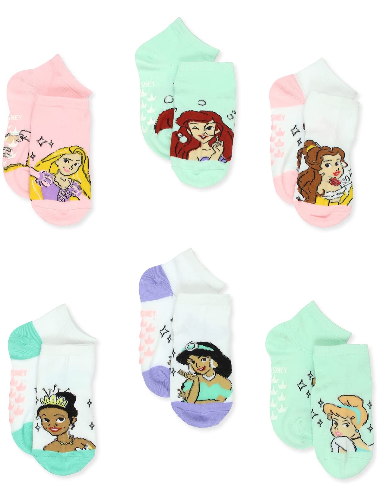 Disney Princess Toddler Girls 6 Pack Socks with Grippers (Small (4-6), Aqua Blue)