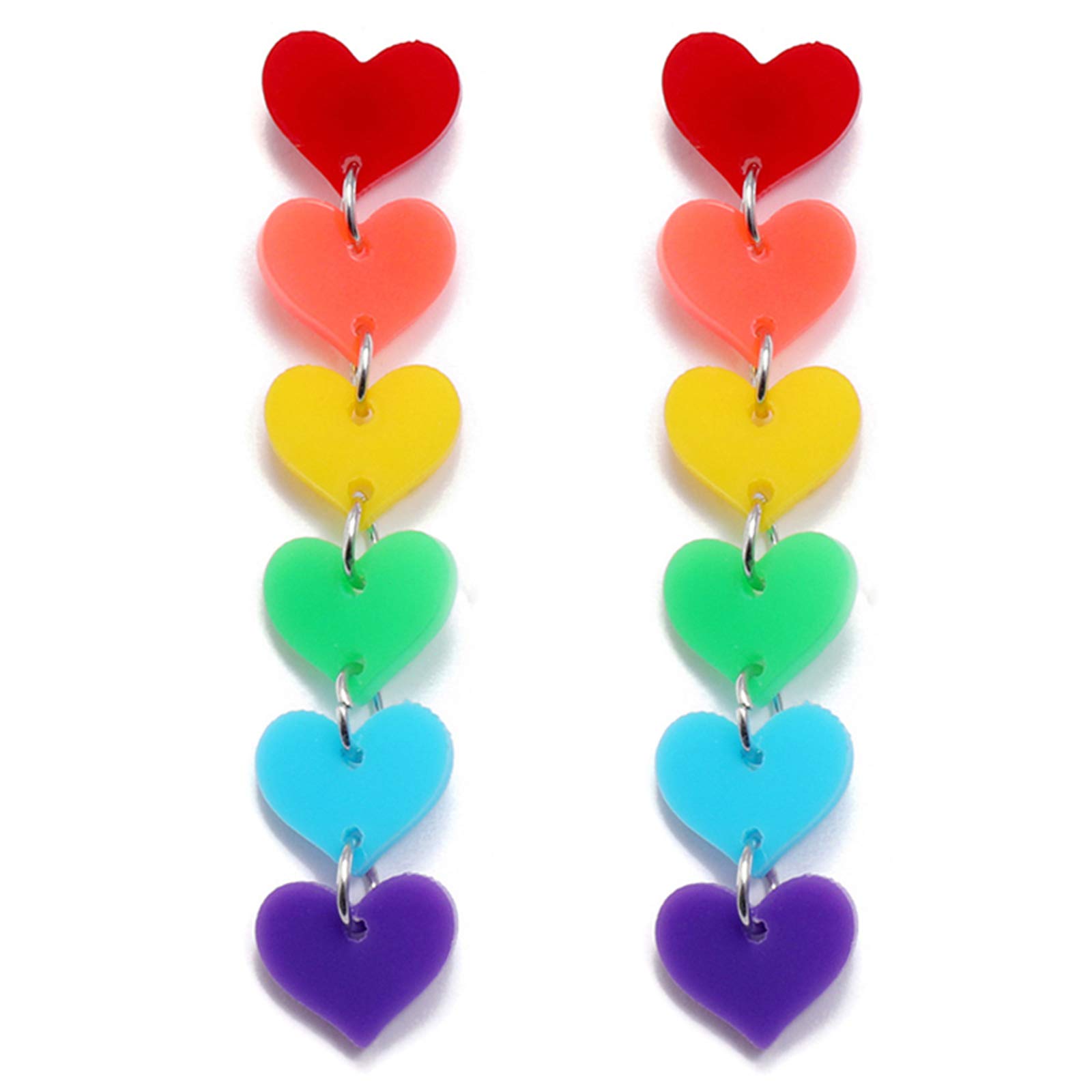 coadipress Heart Rainbow Chain Stud Earrings for Women Cool Weird Lightweight Resin Acrylic Personality Dangle Drop Earrings Jewelry (7 Color Heart)