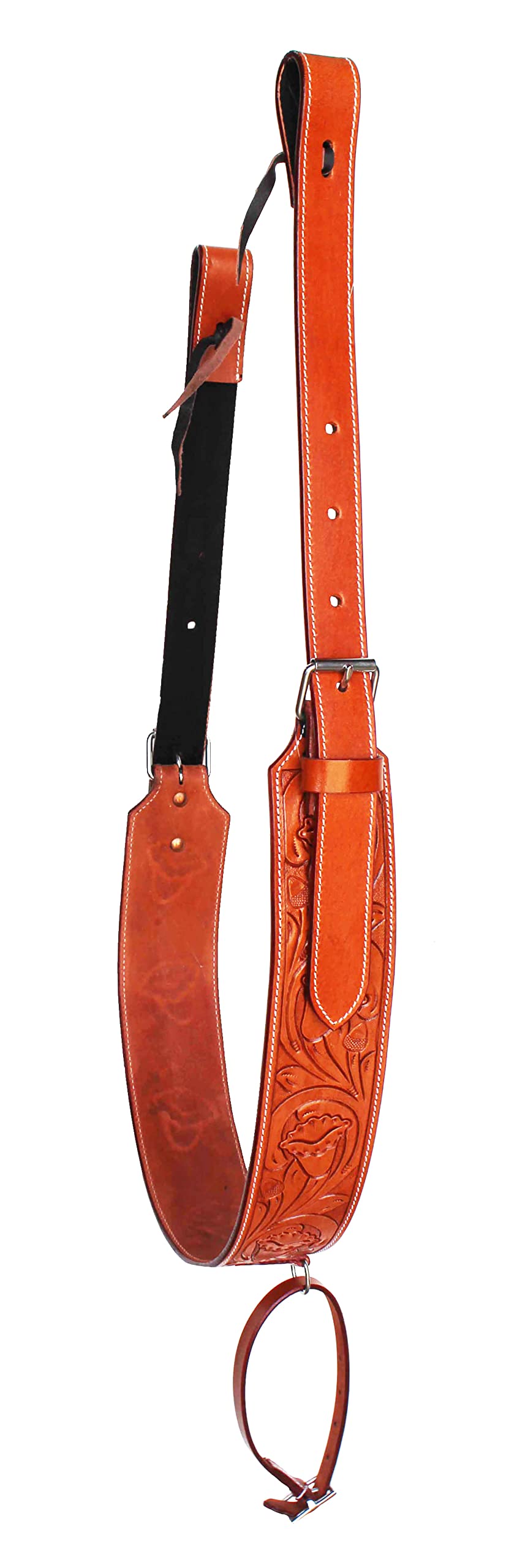 CHALLENGER Horse Handcrafted 3" Wide Floral Tooled Oiled Tan Leather Rear Flank Saddle Cinch Girth with Billets 97120TN