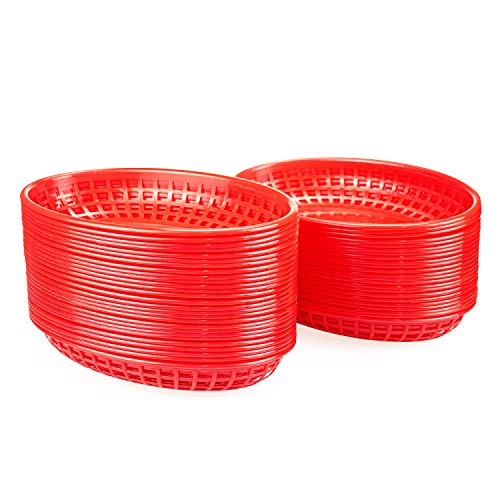 Kingrol 50 Pack Oval Fast Food Baskets, Plastic Storage Basket Bin for Home, Office, School, Picnic