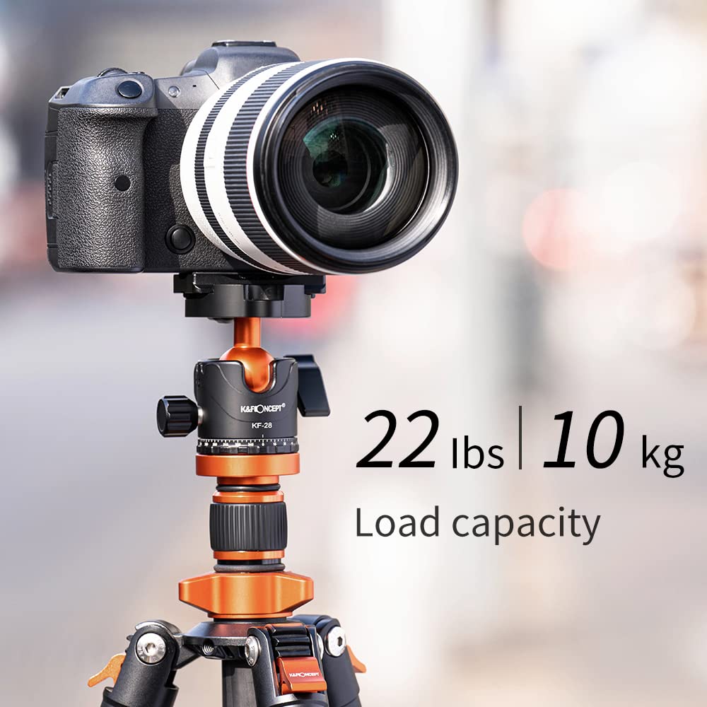 K&F Concept 63" Carbon Fiber Camera Tripods,D254C1+BH-28L Compact Tripod with Detachable Monopod, Metal Ball Head 10KG Load Capacity with Quick Release Plate for SLR DSLR Digital Camera/Camcorder