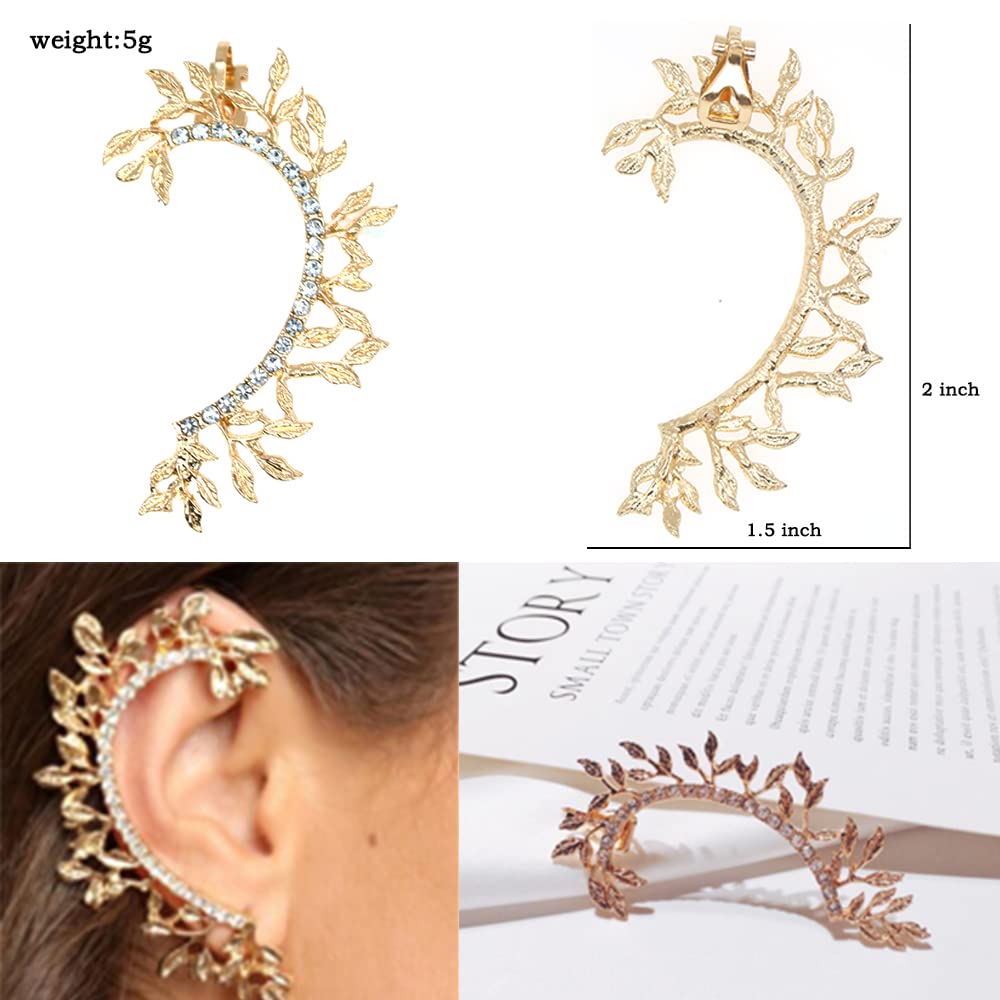 Crystal Pearl Flower Climbers Crawler Stud Earring Cute Rhinestone Resin Floral Left Ear Cuff Wrap Clip Earring Top Ear Clip Gold Jewelry Jacket for Women 1 Pcs