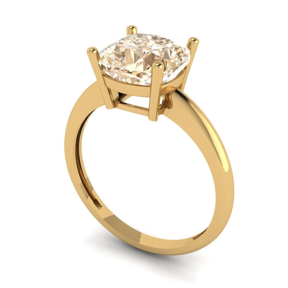Clara Pucci 2.4ct Cushion Cut Solitaire Genuine Natural Morganite Wedding Bridal Designer art deco Anniversary Ring 14k Yellow Gold