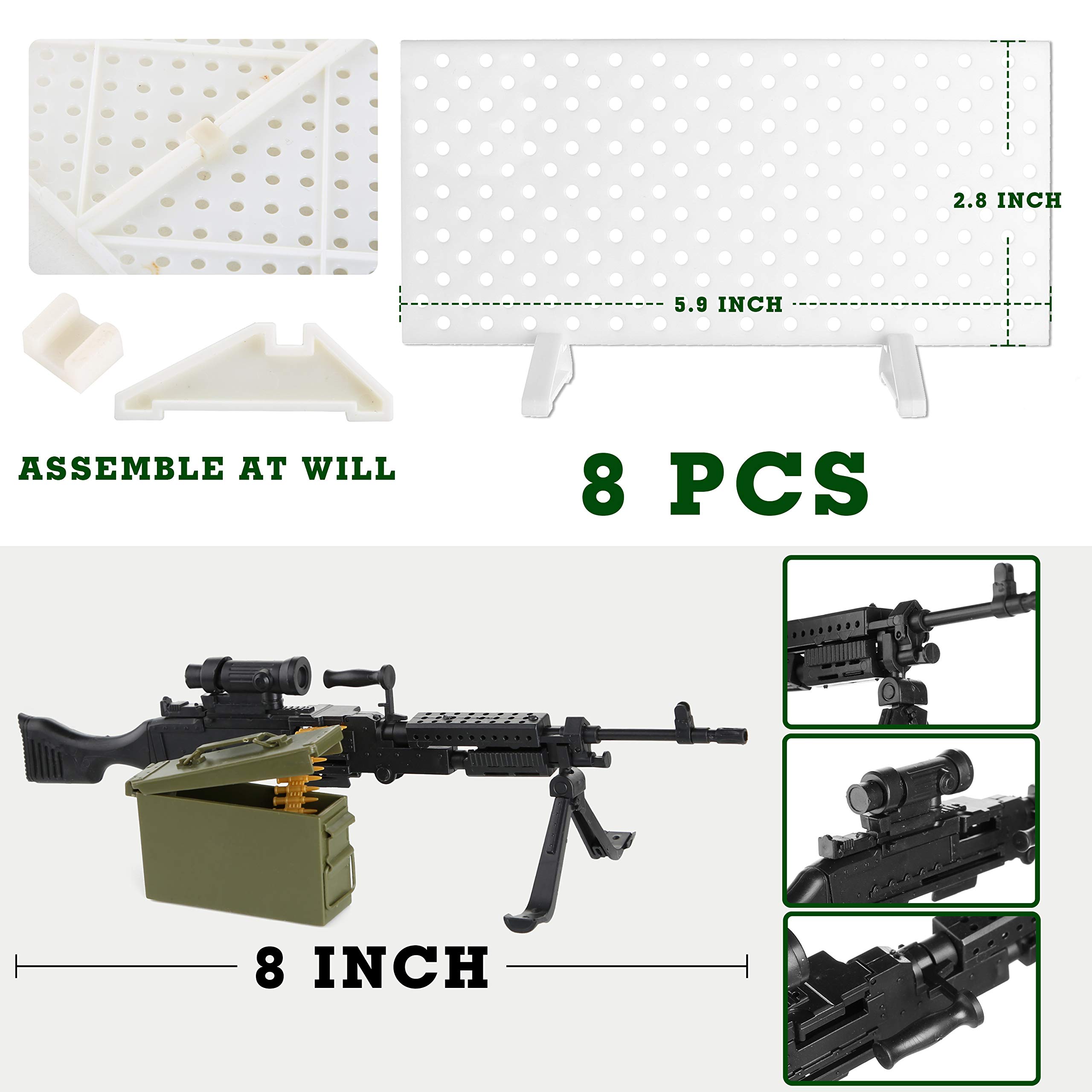 PROLOSO 8 Set Miniature Toy Machine Guns with Display Board SMG Rifles Toys for Boys Kids Building Toys