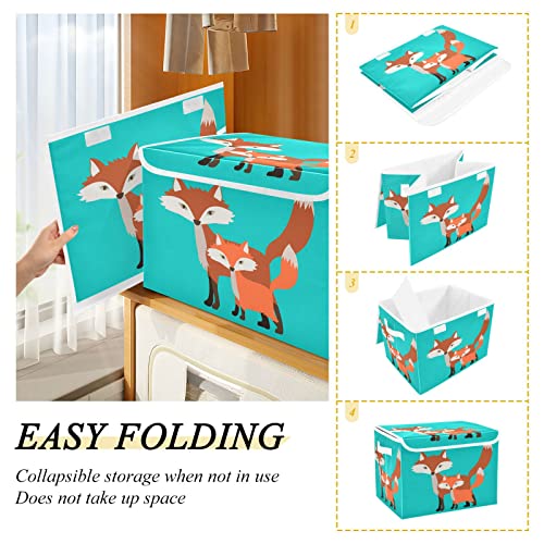 innewgogo Fox Storage Bins with Lids for Organizing Organizer Containers with Handles Oxford Cloth Storage Cube Box for Home