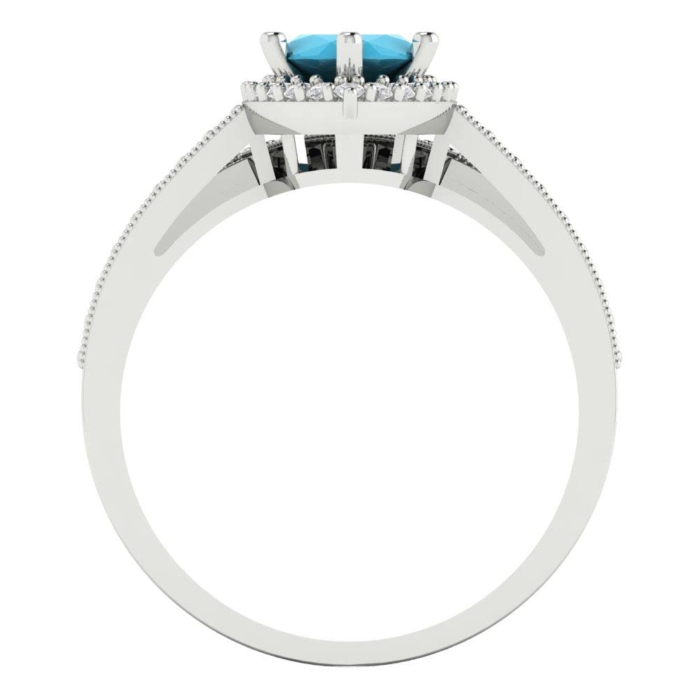 Clara Pucci 2.16ct Marquise Round Cut Laser Engraving Pave Halo Turquoise Engagement Wedding Bridal Ring Band set 18K White Gold Size 8.5