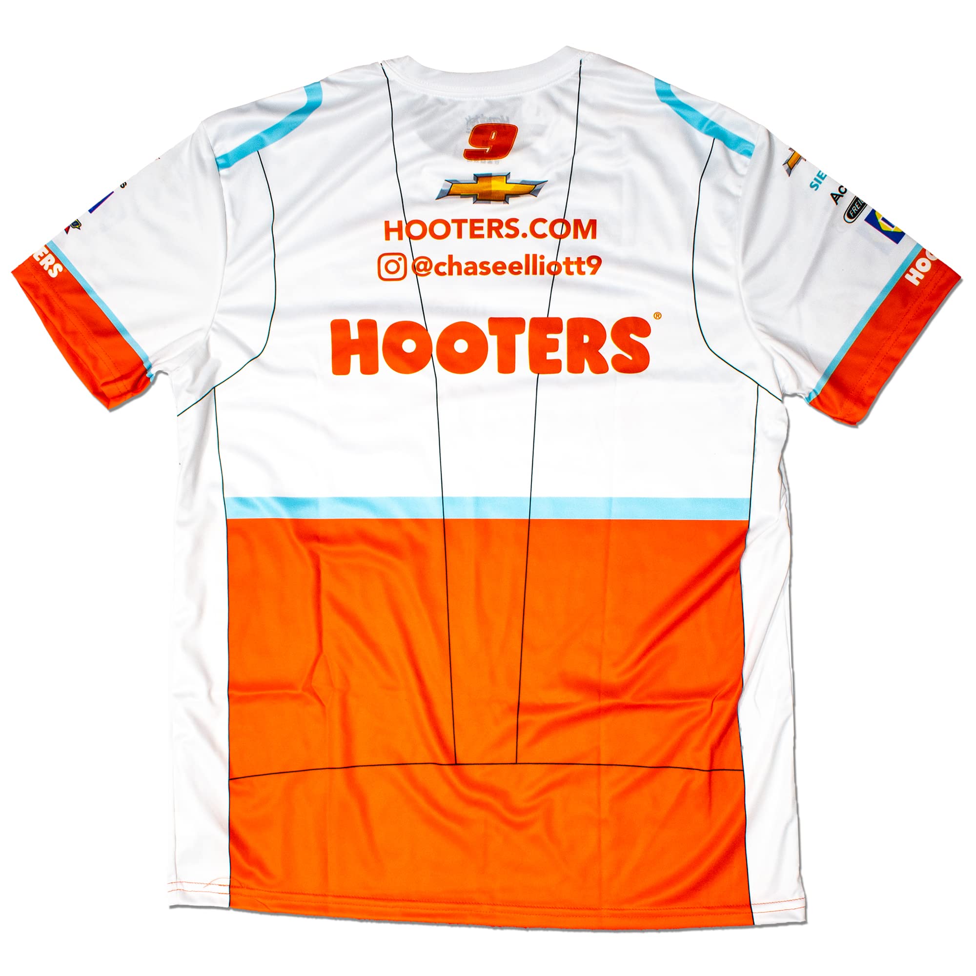 Checkered Flag Chase Elliott 2022 Hooters Sublimated Uniform Pit Crew T-Shirt Orange (Medium)