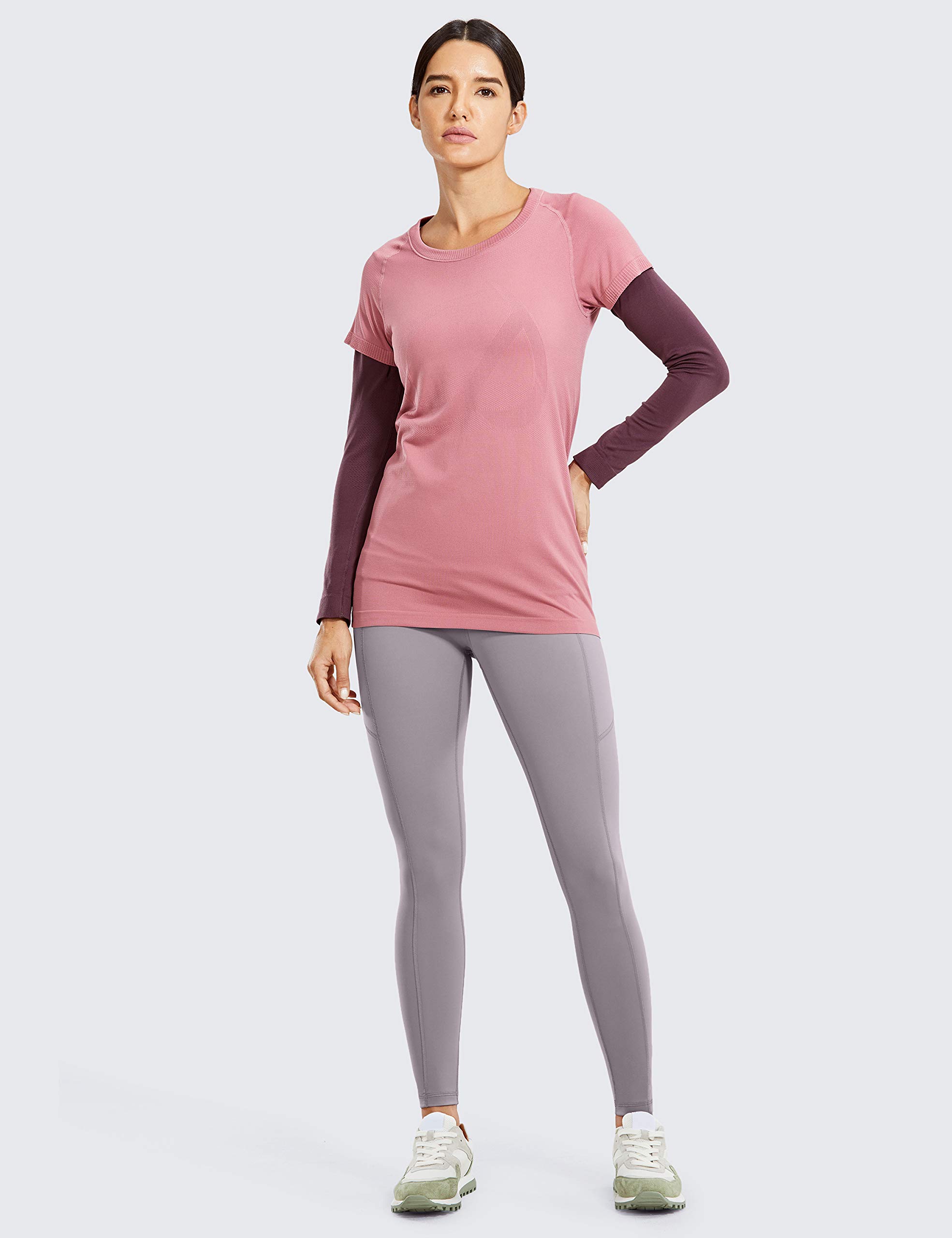 CRZ YOGA Women's Hugged Feeling Compression Workout Leggings 25 inches - High Waisted Gym Athletic Pants with Pockets Arctic Plum Small