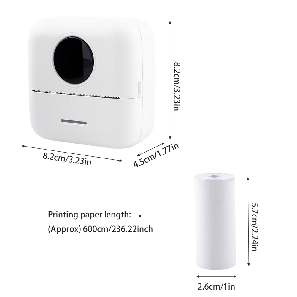 Kakalote Mini Sticker Printer, Label Makers, Sticker Printer Machine, Mini Portable Small Printer, Bluetooth Smart Pocket Inkless Thermal Printer, with Rolls Thermal Paper and Sticker, White