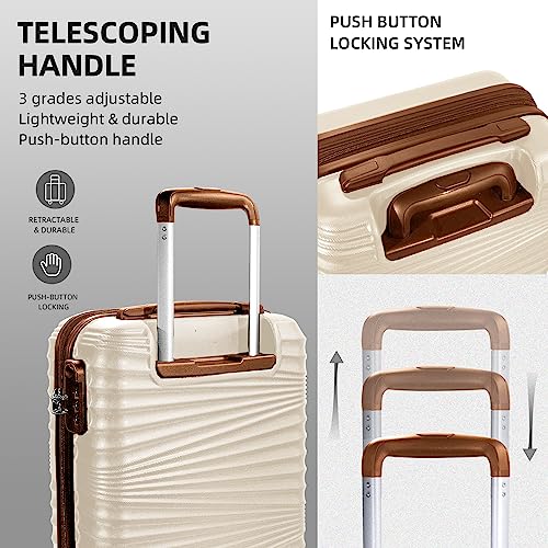 LEAVES KING Luggage 5 Piece Sets, Hard Shell Luggage Set Expandable Carry on Luggage Suitcase with Spinner Wheels Durable Lightweight Travel Set for Men Women(14/18/20/24/28, White)