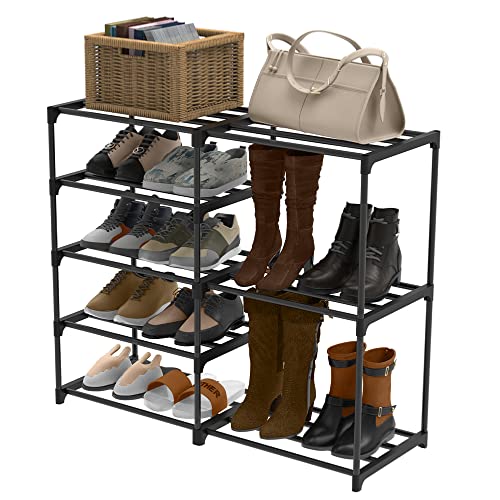 IPX Shoe Rack Organizer Metal 5 Tier Shoe Rack for Entryway Closet Shoe Organizer Small Shoe Storage Outdoor Large Free Standing Shoe Rack Shoe Stand for Door Shoe Shelf for Dorm Garage Black